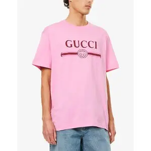 Gucci Logo-Print Relaxed-Fit Cotton-Jersey T-Shirt - Pink/Mc