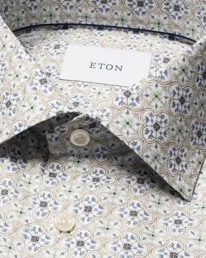 Eton Men & Apos;s Signature Cotton Tencel Medallion Contemporary-fit Dress Shirt Lt Blue