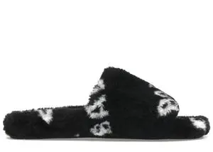 Balenciaga Furry Slide With Logo - Black/white
