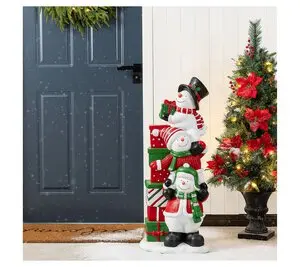 GLITZHOME 35h Christmas Resin Stacked Snowmanporch Decor - One-color
