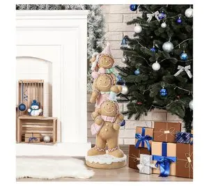 GLITZHOME Christmas Sweet Gingerbread Family Po Rch Decor - One-color