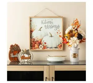 GLITZHOME 16'h Fall Harvest Wooden Pumpkin Wall Hanging Art - One-color