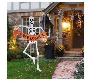 GLITZHOME 86' Welcome Lighted Halloween Skeleto N Outdoor Decor - One-color