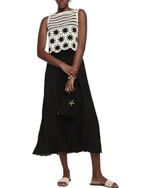 Mint Velvet Crochet Midi Dress - Black