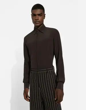 Dolce & Gabbana Silk Martini-fit Shirt With Shirt Front - Brown
