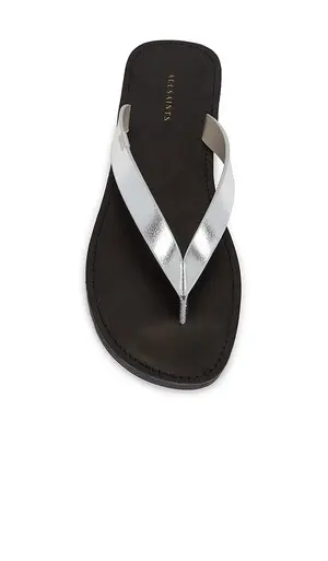 ALLSAINTS Sydney Metallic Leather Thong Sandals - Silver