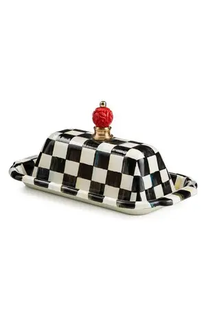 MACKENZIE-CHILDS Courtly Check Enameled Steel Butter Box - Black/ White