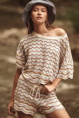 L*Space Sun Chaser Crochet Crop Top - Blue Pattern