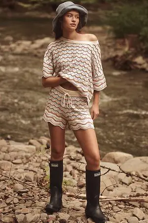 L*Space Crochet Knit Shorts - Blue Pattern