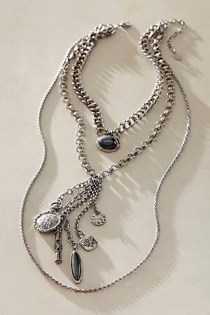 Free People Tate Layer Necklace - Silver Moons/moonstone