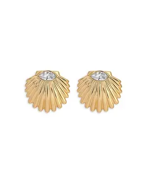Ettika Santorini Cubic Zirconia Shell Stud Earrings - Gold