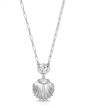 Ettika Santorini Cubic Zirconia Shell Pendant Necklace - Silver