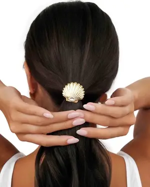 Ettika Santorini Cubic Zirconia Shell Hair Tie - Gold