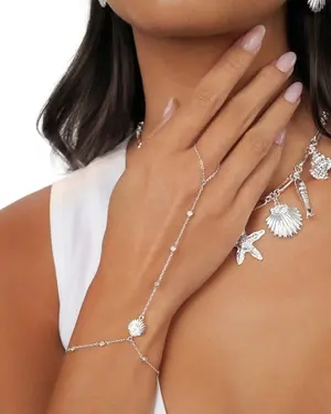 Ettika Santorini Cubic Zirconia Shell Hand Chain - Silver
