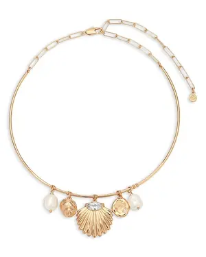 Ettika Cubic Zirconia & Cultured Freshwater Pearl Shell Charm Necklace - Gold