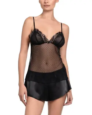 IN BLOOM BY JONQUIL Dot Mesh Cami Short Set - Black