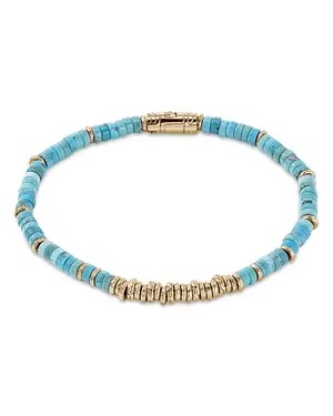 John Hardy 14k Yellow Gold Heishi Turquoise Bracelet - Blue