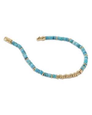 John Hardy 14k Yellow Gold Heishi Turquoise Bracelet