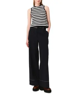 Maje Cotton Trousers With Leather Belt - Navy