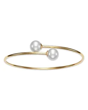 Bloomingdale'S Freshwater Pearl And 14k Yellow Gold Bangle Bracelet - White/gold