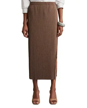 REISS Pippa Jersey Pleated Column Skirt - Chocolate