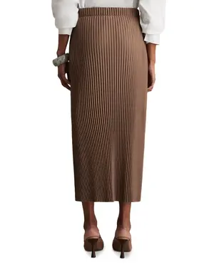 REISS Pippa Jersey Pleated Column Skirt - Chocolate