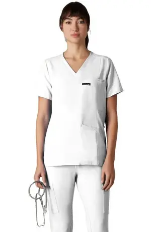 MEMBERS ONLY Siena 5-pocket V-neck Scrub Top - White