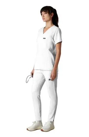 MEMBERS ONLY Siena 5-pocket V-neck Scrub Top - White