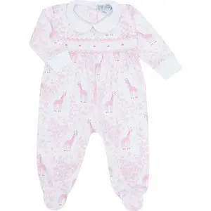 NELLAPIMA Giraffe Print Smocked Footie - Pink