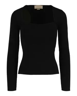 Gucci Sweetheart Neck Ribbed Knit Sweater