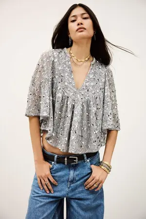 Ba&sh Cara Sequin Top - Gray
