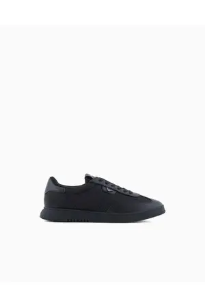 Emporio Armani Nylon Sneakers With Leather Detailing - Black
