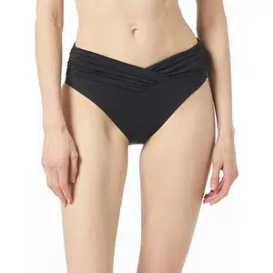 Michael Kors Shirred High Leg Bikini Bottom - 001-black