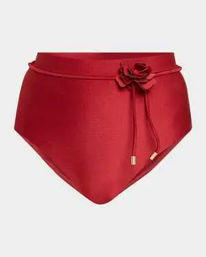 Zimmermann Cascadian Flower High-waist Bikini Bottom - Dark Red