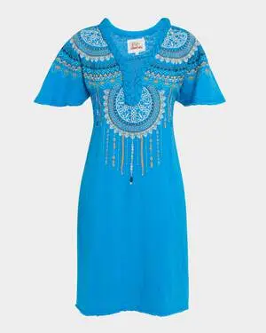 Johnny Was Kastoria Embroidered Cotton Gauze Dress In Diva Blue - 30% Off |  Editorialist