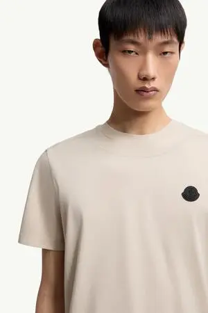 Moncler Logo Patch Cotton T-shirt - Beige
