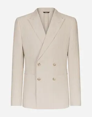 Dolce & Gabbana Double-breasted Portofino-fit Jacket In Pinstripe Linen - Multicolor