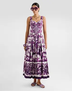 Dolce & Gabbana Long Poplin Majolica Print Dress - Multicolor