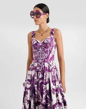 Dolce & Gabbana Long Poplin Majolica Print Dress - Multicolor
