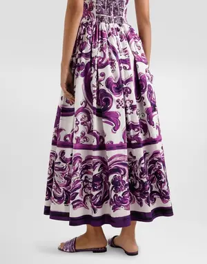 Dolce & Gabbana Long Poplin Majolica Print Dress - Multicolor