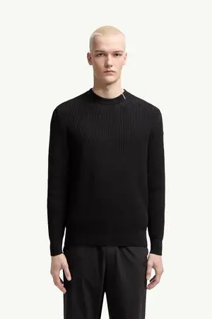 Moncler Cotton Crew Neck Jumper With Tricolour Collar Accent