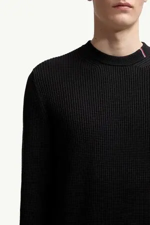 Moncler Cotton Crew Neck Jumper With Tricolour Collar Accent
