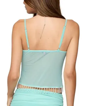EDIKTED Enya Fringed Sheer Mesh Top