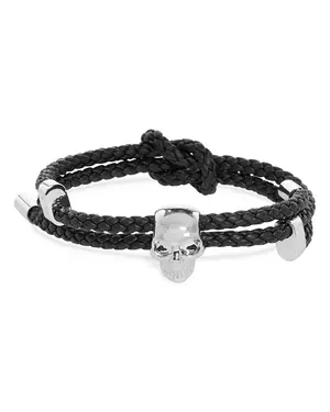 Alexander McQueen Skull Braided Leather Bracelet - Black