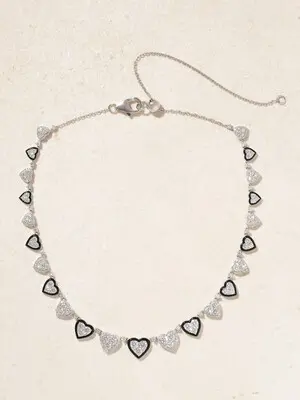 KAMYEN Heart 18-karat White Gold, Diamond And Enamel Choker - Black