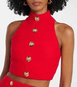 Balmain Halterneck Wool-blend Crêpe Top