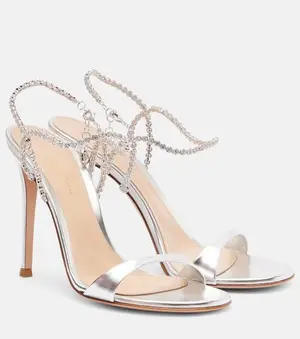 GIANVITO ROSSI 105 Embellished Metallic Leather Sandals - Silver