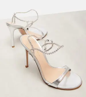 GIANVITO ROSSI Embellished Leather Sandals - Silver