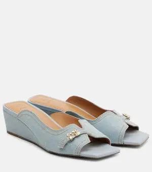 GANNI Butterfly Wedge Mules - Blue