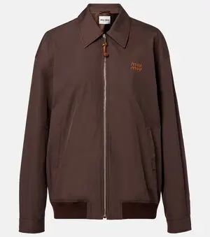 Miu Miu Logo Cotton-blend Blouson - Brown